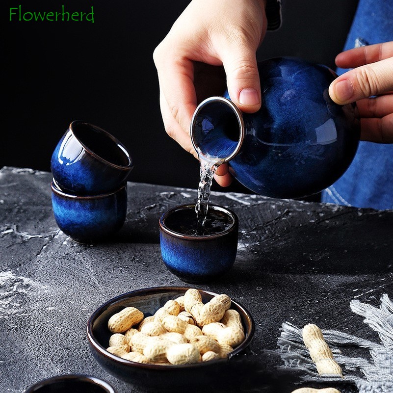 Ceramic Porcelain Wine Set Kiln Turned Blue Retro ... – Grandado