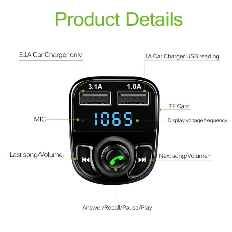 Onever 4.1A Dual USB Multifunction Car Bluetooth M... – Grandado