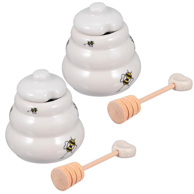 2Pcs Ceramic Honey Pot Honey Jar With Dipper And L... – Grandado