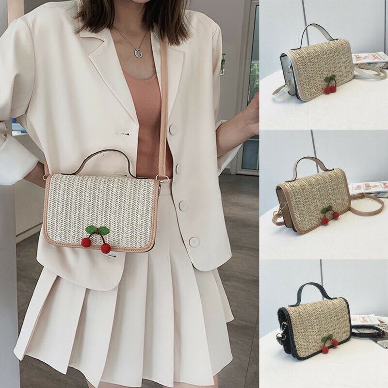 Womens Straw Bag Over Shoulder Bag Cherry Handbags... – Grandado