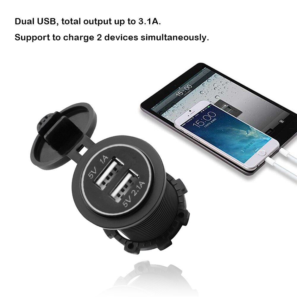 Car 2.1A USB Socket Charger 5V 2.1A/1A with Voltme... – Grandado