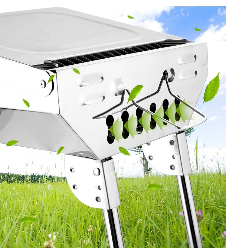 Stainless steel BBQ home outdoor barbecue folding ... – Vicedeal