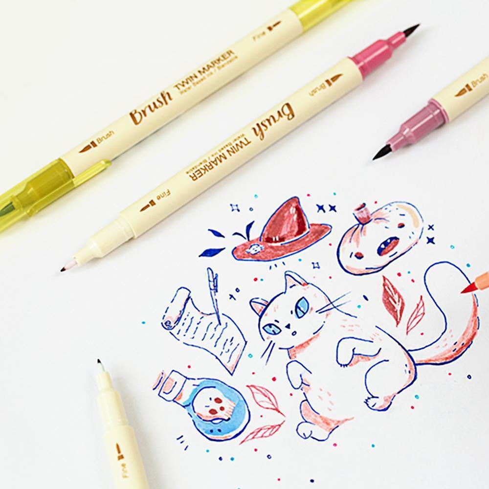 3pcs Highlighter Pen Retro Double Headed Brush Pen... – Vicedeal