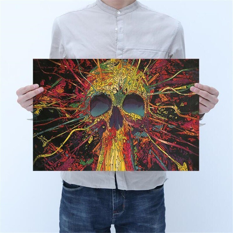 Vintage Colorful Skull Head Painting Poster Room D... – Grandado