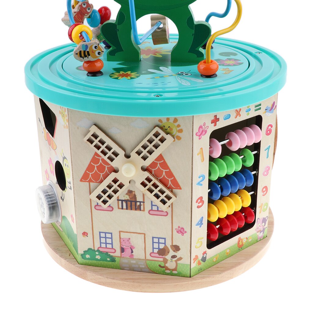 Wooden Activity Cube – Bead Maze, Gear Game, Shape... – Grandado