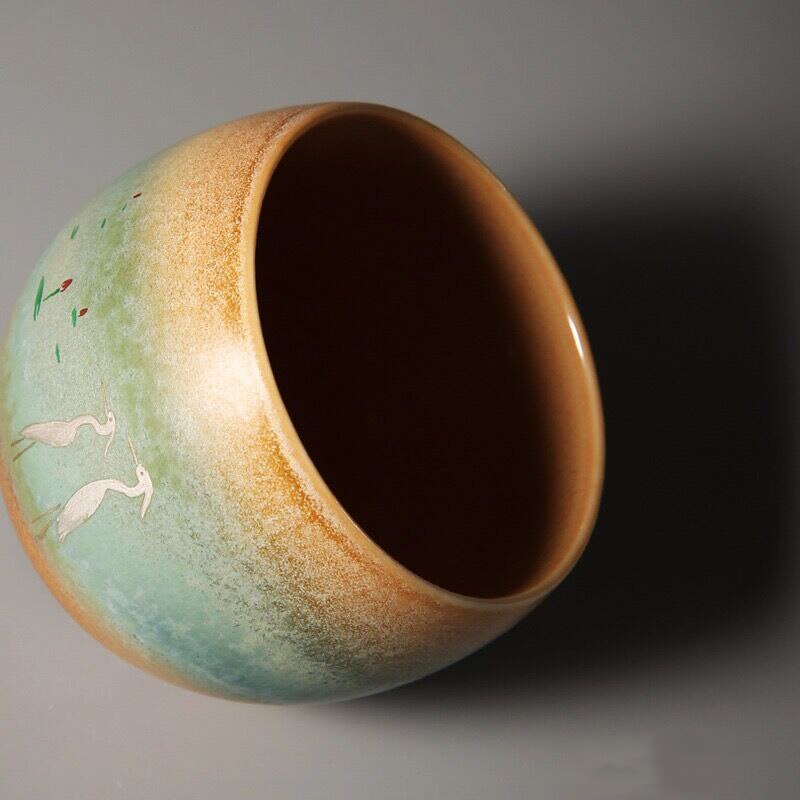 LUWU ceramic teacup handpainted crane chinese tea ... – Grandado