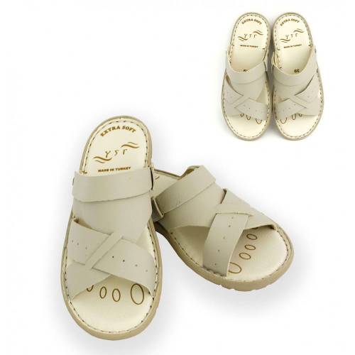 YASİR HAJJ UMRAH SLIPPERS 100 LEATHER CREAM-Black ... – Vicedeal