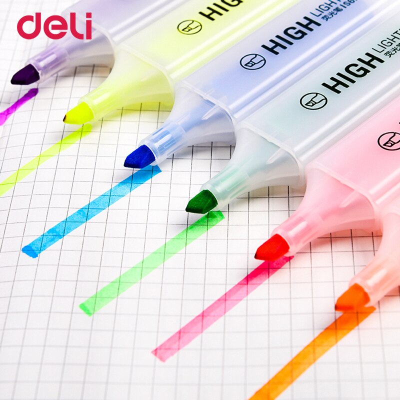 Deli classic 6pcs colored oblique highlighter mark... – Grandado