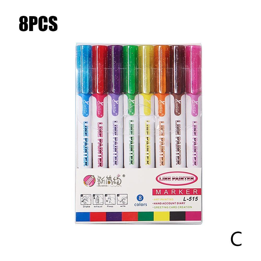 8pcs/Set Double Lines Contour Color Art Pens Marke... – Grandado