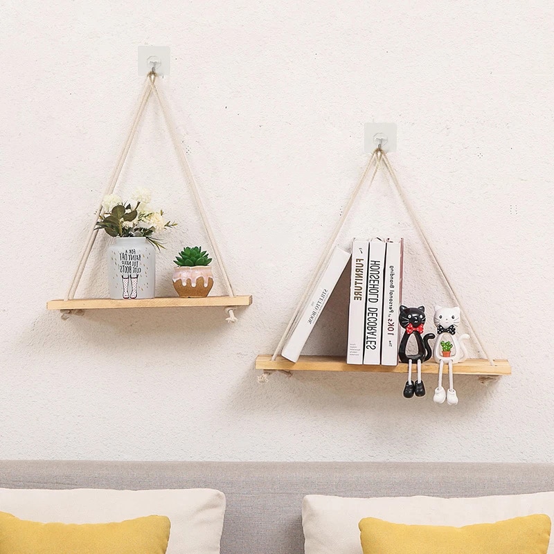 Wood Swing Hanging Rope Wall Mounted Floating Shel... – Vicedeal