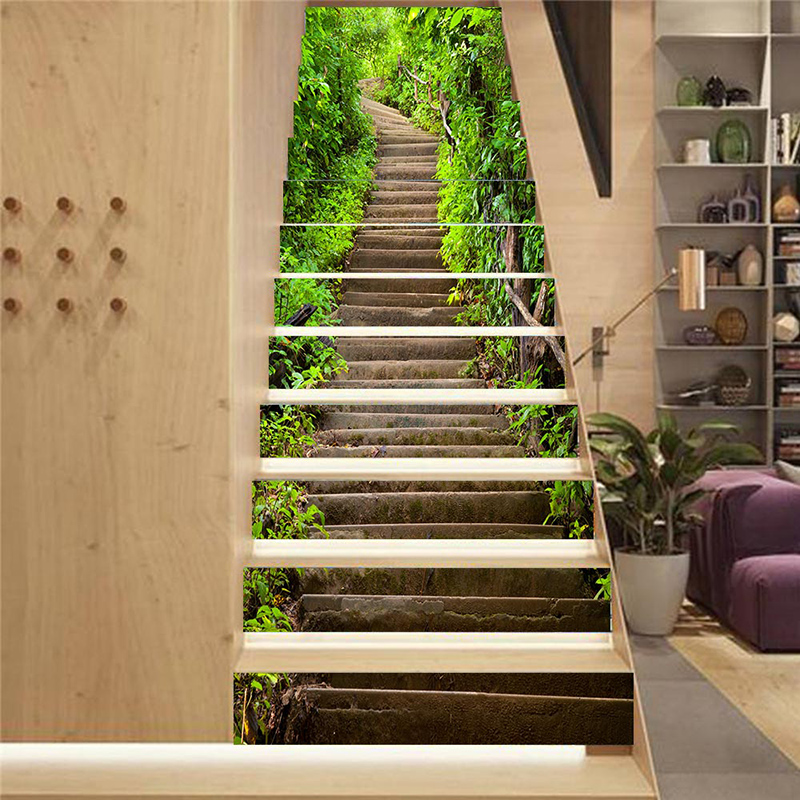 PVC wallpaper Green stone ladder simple 13 pieces ... – Grandado