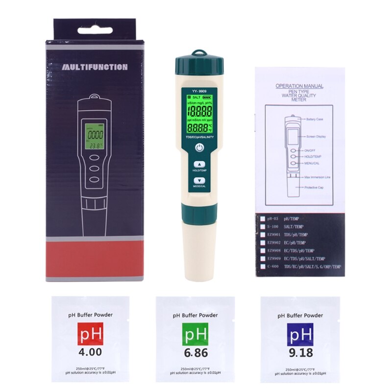 YY-9909 5 in 1 TDS/EC/PH/Salzgehalt/Temperatur Met... – Vicedeal