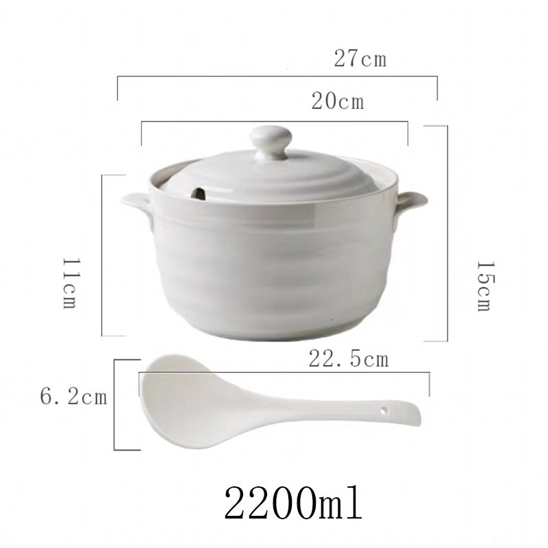 1.2L 2.2L Ceramic Soup Pot Nordic White Pure Color... – Grandado