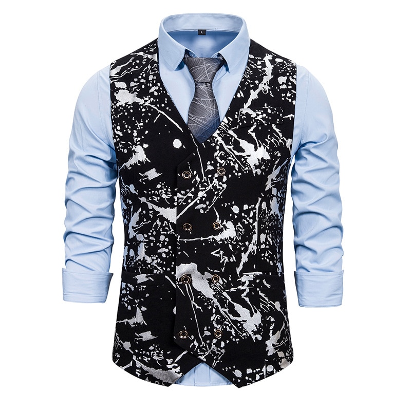 Gold Print Suit Vest Men Sleeveless Slim Fit Dress... – Vicedeal