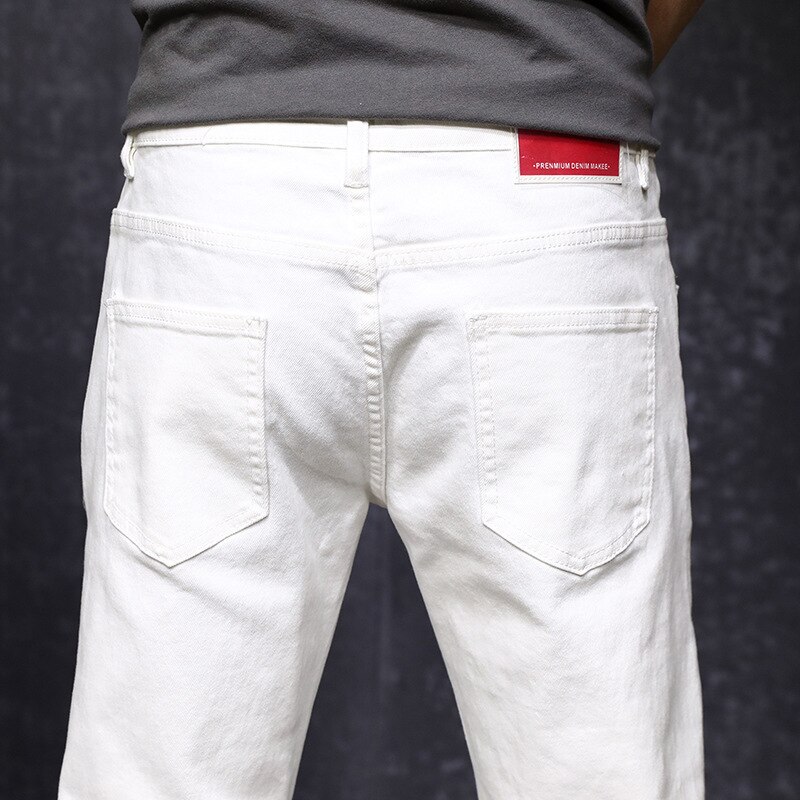 Style Men's White Slim Fit Jeans Stretch Casua... – Grandado