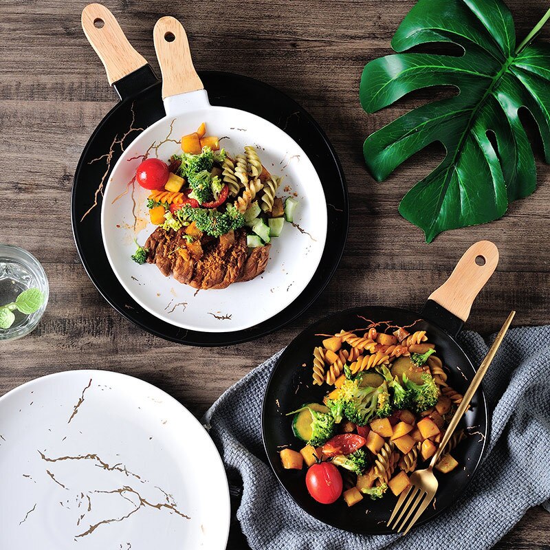 1PCS Nordic Retro Marble Ceramic Pizza Plate Desse... – Vicedeal