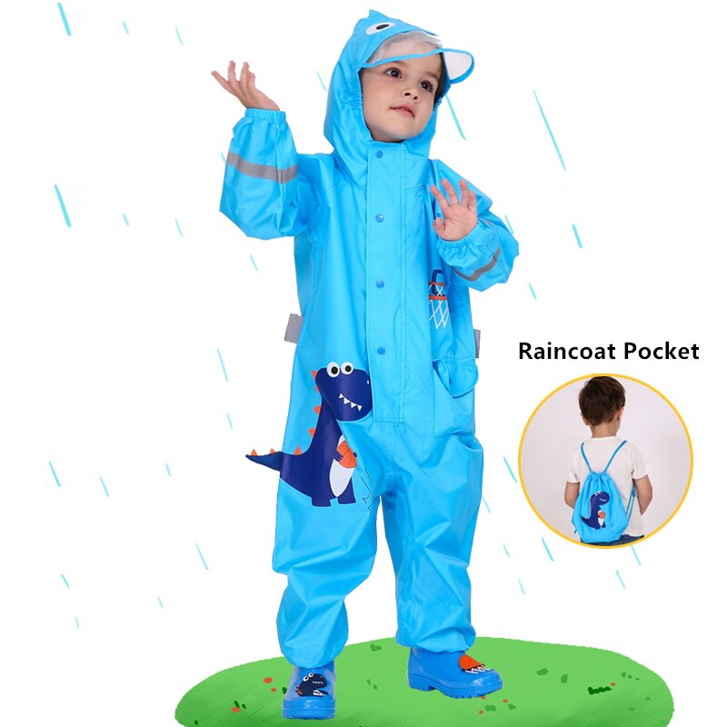 1-10 Years Old Kids Blue Dinosaurs Raincoat Outdoo... – Grandado