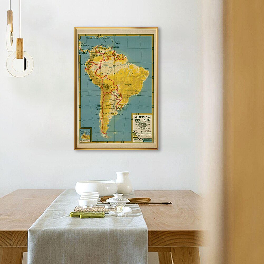42*59cm The South America Map In Spanish Vintage A... – Grandado