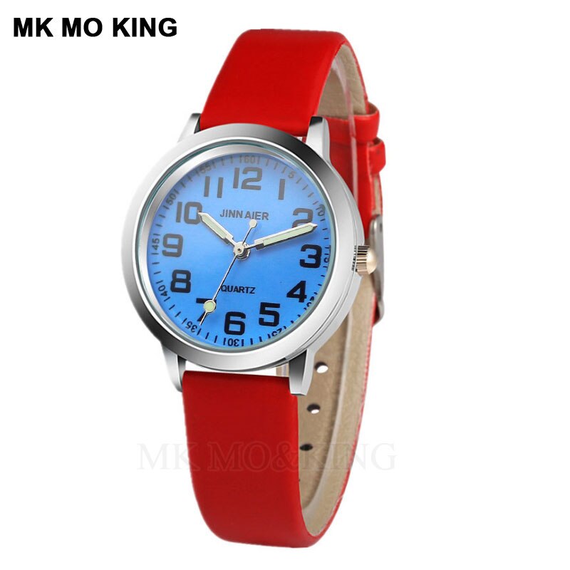 Sky Blue Boy Girl Quartz Clock Kids Casual Leather... – Vicedeal