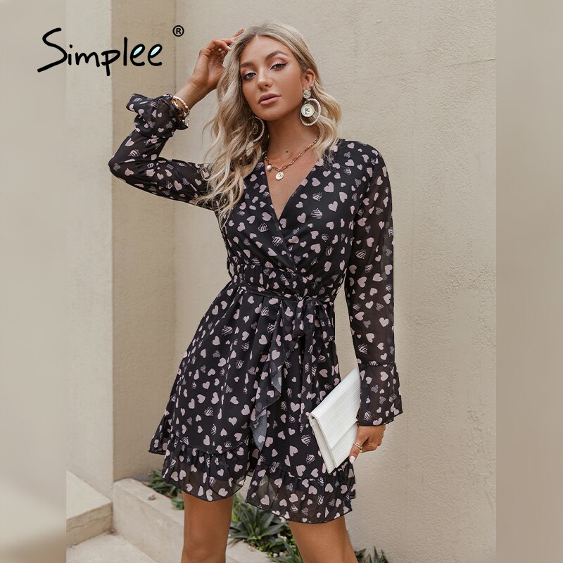 Simplee sweethert motif col v robe casual a-ligne ... – Grandado