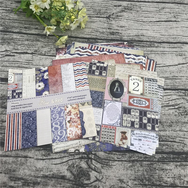 24 sheets 6"X6"The Blue red stamp Pattern Scrapboo... – Grandado