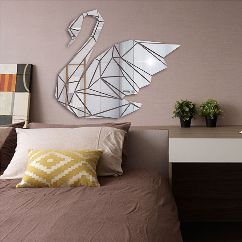 3D Acrylic Mirror Wall Sticker Geometric Swan Home... – Grandado