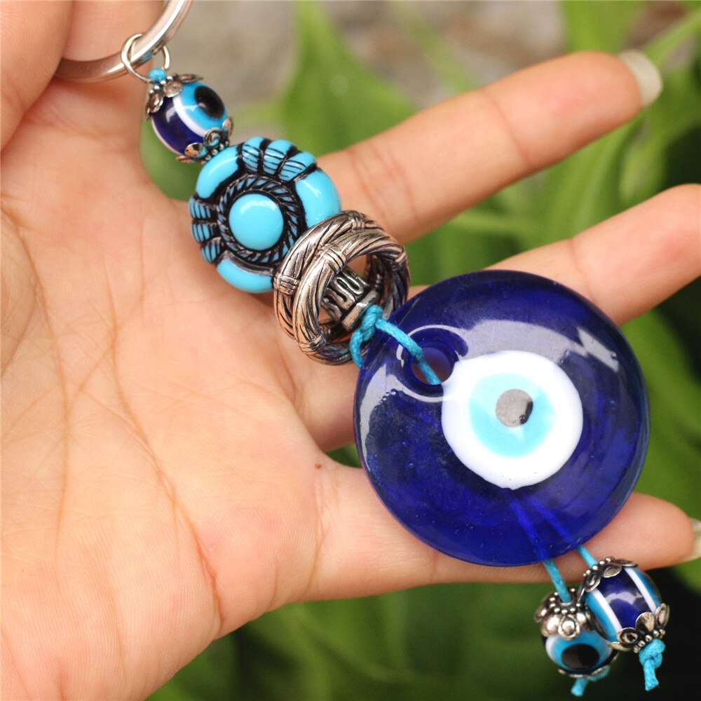 Turkish Blue Eye Key Chain Alloy Glass Travel Memo... – Grandado