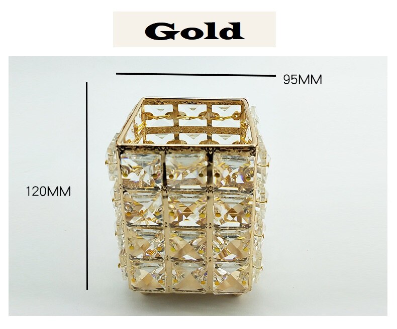 Round square crystal glass pen holder metal orname... – Grandado