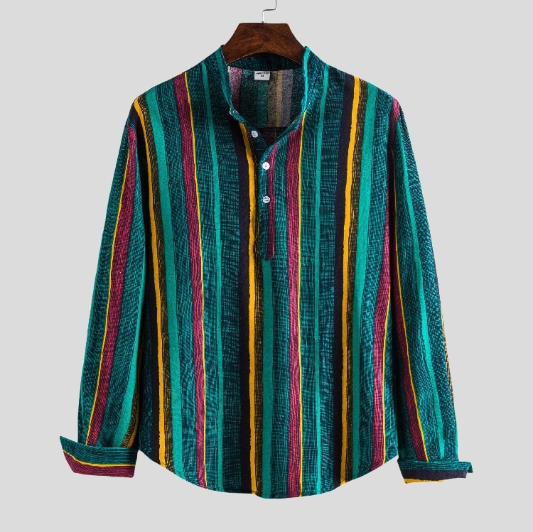 Mannen Shirt Lange Mouw Top Streep Mannelijke Blou... – Grandado