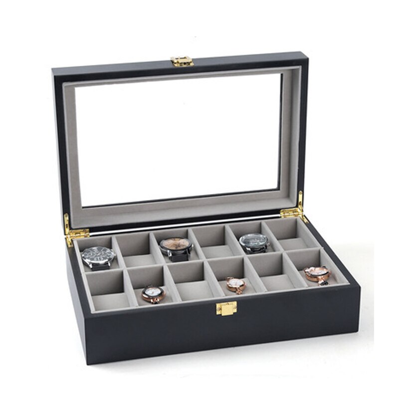 European Style Wood Watch Storage Box Black Mechan... – Grandado