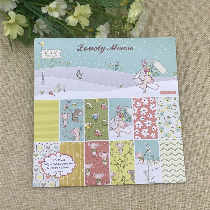 24 sheets 6"X6"Printed lovely mouse Pattern Scrapb... – Grandado