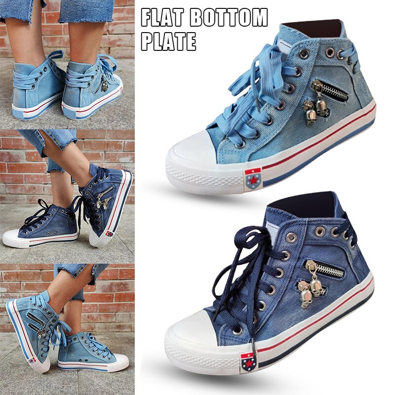 Women's Denim High-Top Back Lace Canvas Sneakers S... – Vicedeal