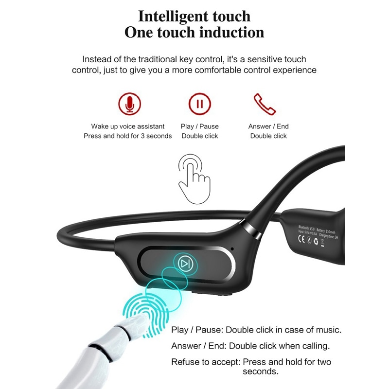 Bluetooth 5.0 Bone Conduction Headset Smart Press ... – Vicedeal