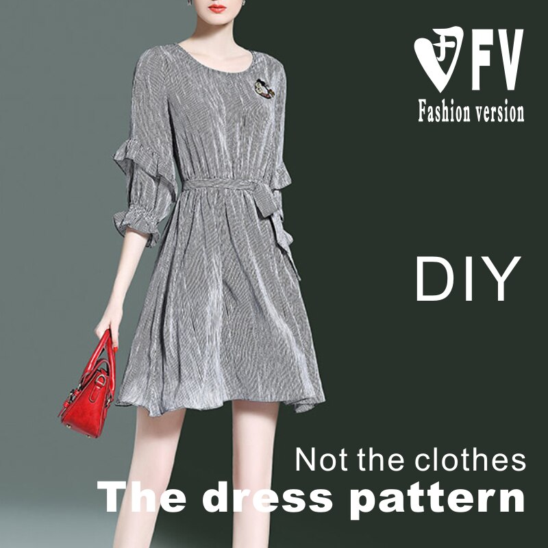 Vestido de mujer con manga linterna de patrón, fal... – Grandado