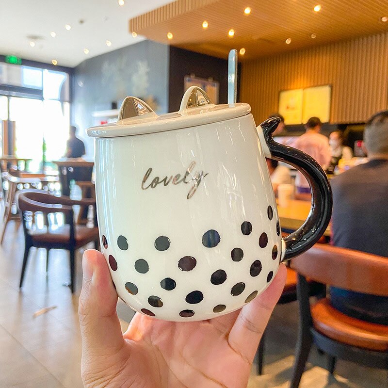 430ml Golden Wave Point mug Cute Cat Ceramics Coff... – Grandado