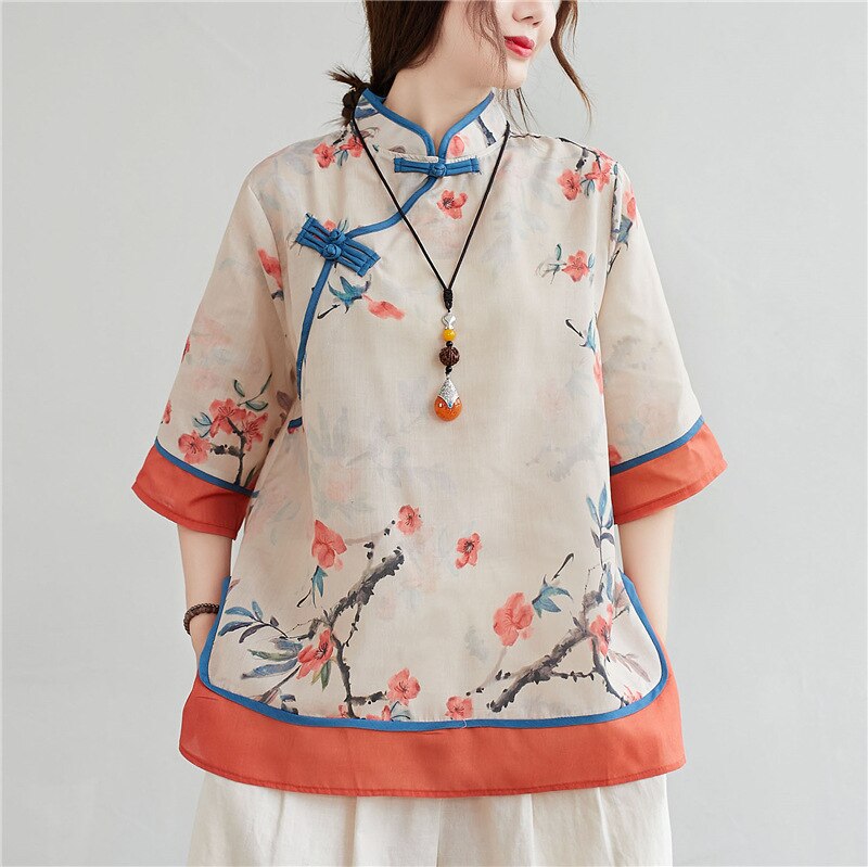 Tops de estilo tradicional chino para mujer, blusa... – Grandado