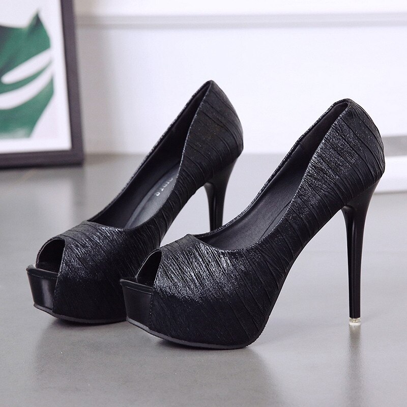 Office Platform Heels Peep Toe Pumps Women Shoes H Grandado 8303
