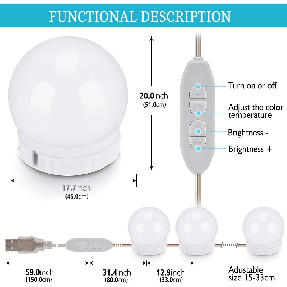 Makeup Mirror Vanity LED Light Bulbs Kit USB Charg... – Vicedeal