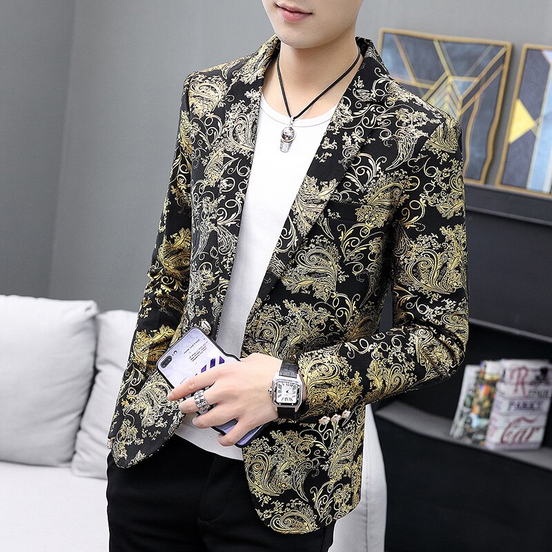 Jacquard suit Men printed rose Blazers casual Man ... – Grandado