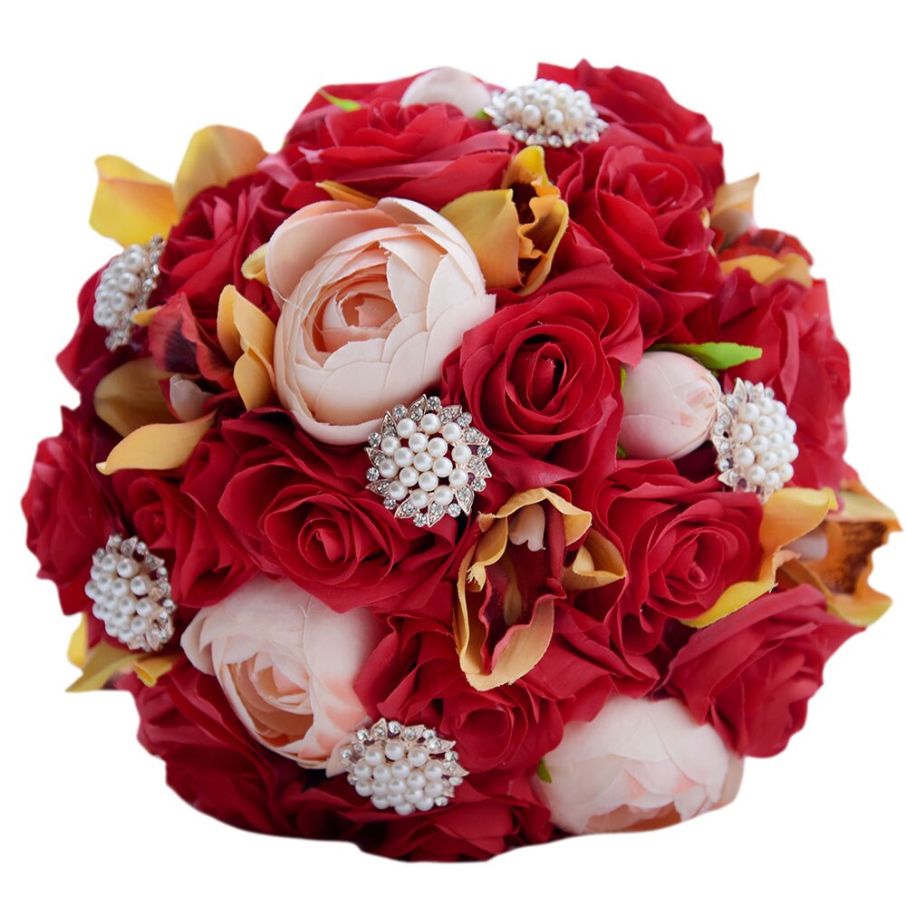 Kyunovia Wedding Silk Flower Bouquet Red Roses Bri... – Vicedeal