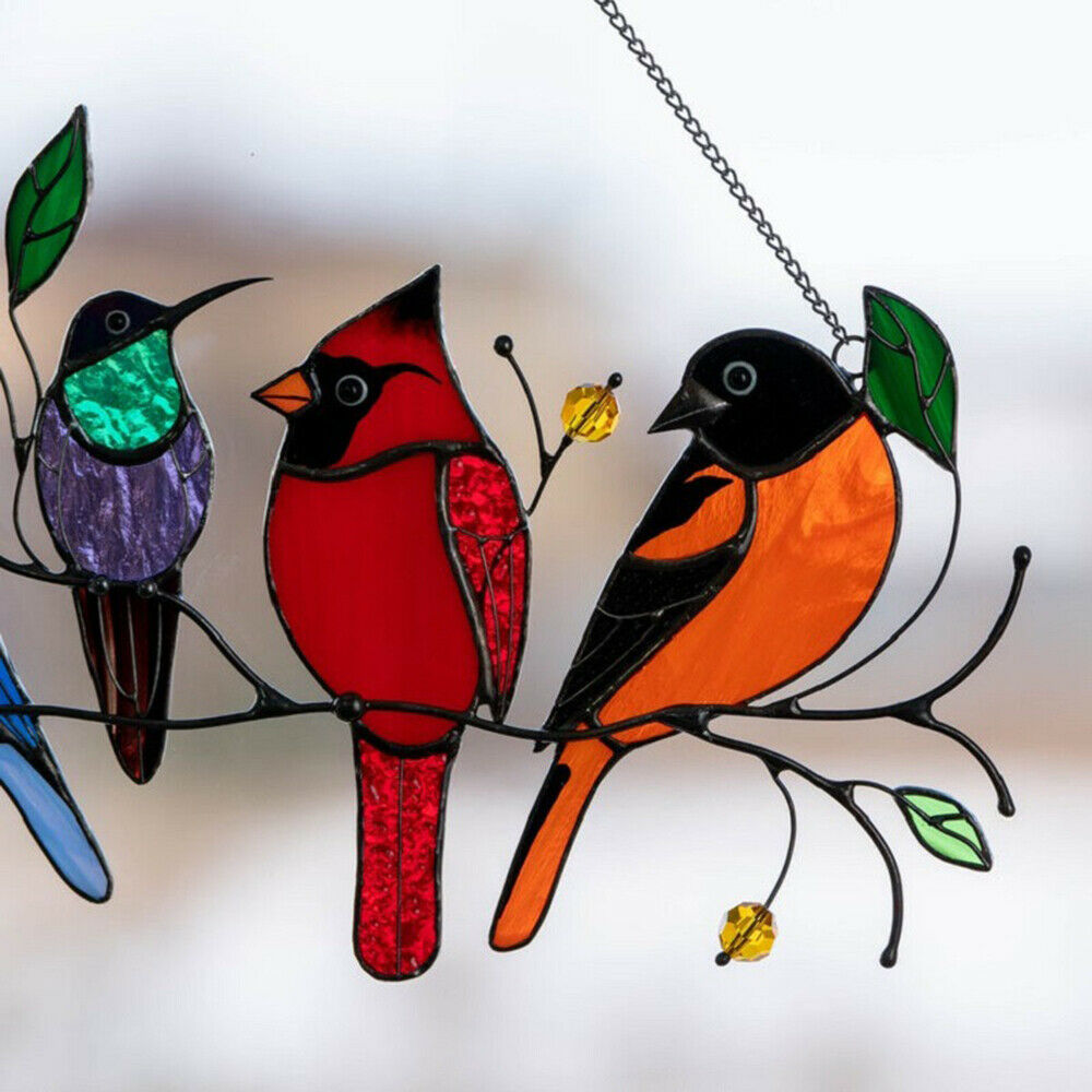 Stained Glass Birds-on-a-wire Window Panel Hanging... – Grandado