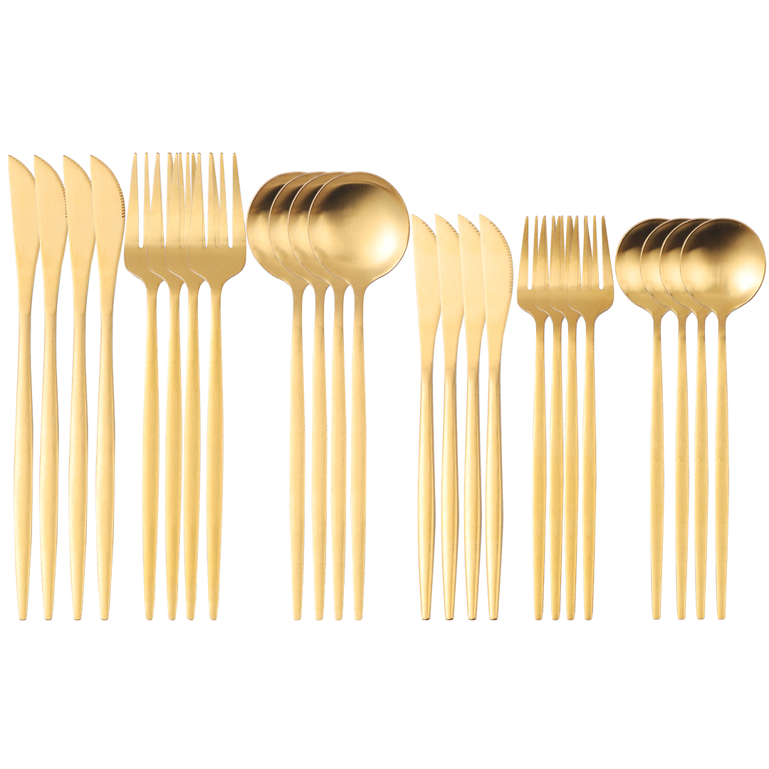 Goud Servies Set Rvs 24Pcs Wit Gouden Mes Vork Lep... – Grandado