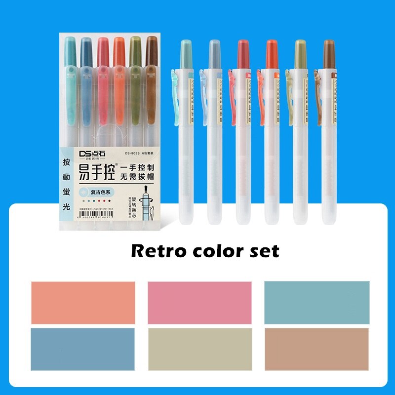 6pcs Press Type Highlighter Pen Set Capless Board ... – Vicedeal