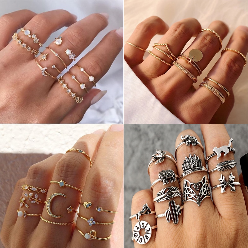 Bohemian Geometric Rings Set For Women Vintage Sta... – Grandado