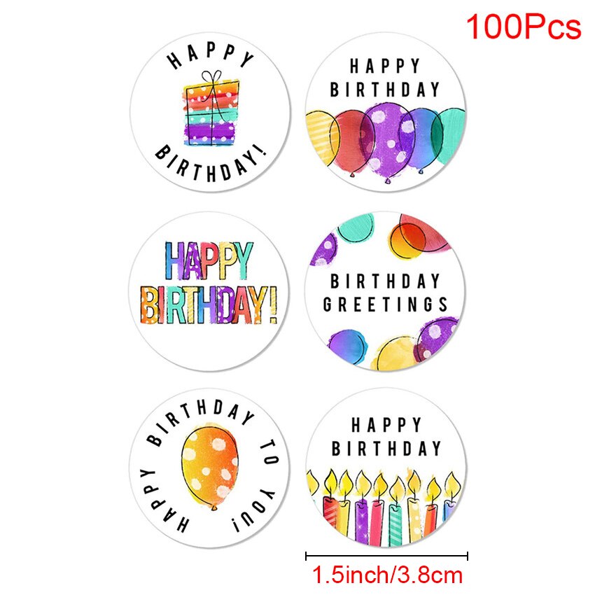 100-500Pcs 8 Designs Happy Birthday Round Stickers... – Vicedeal