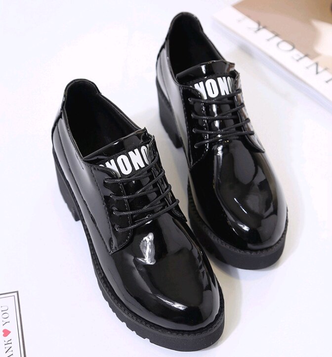 Tyk bund kvinder flad platform sko rund tå snørebå... – Grandado