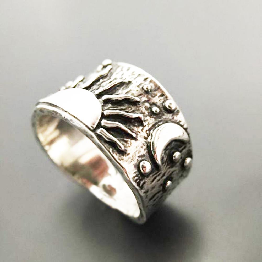 Vintage Punk Ring Men's Sun and Moon Silver Co... – Grandado