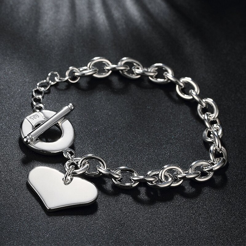 Women Bracelets 925 Silver Toggle Clasp Heart Brac... – Grandado