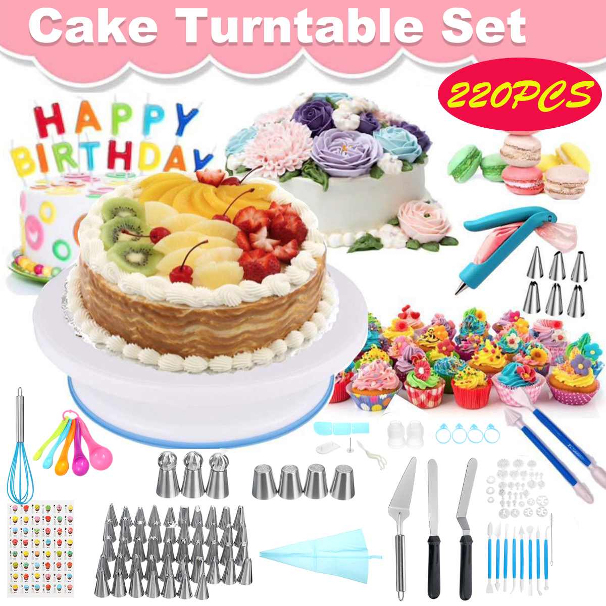 220Pcs/Set Cake Turntable Set Pastry Tube Fondant ... – Vicedeal