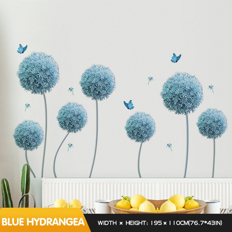 Large 3D blue hydrangea wall sticker home deor flo... – Grandado
